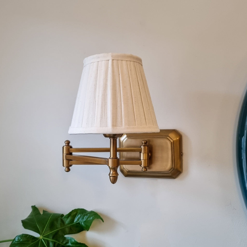 Extendable Brass Wall Light | Neutral Pleated Shade – Oriana B