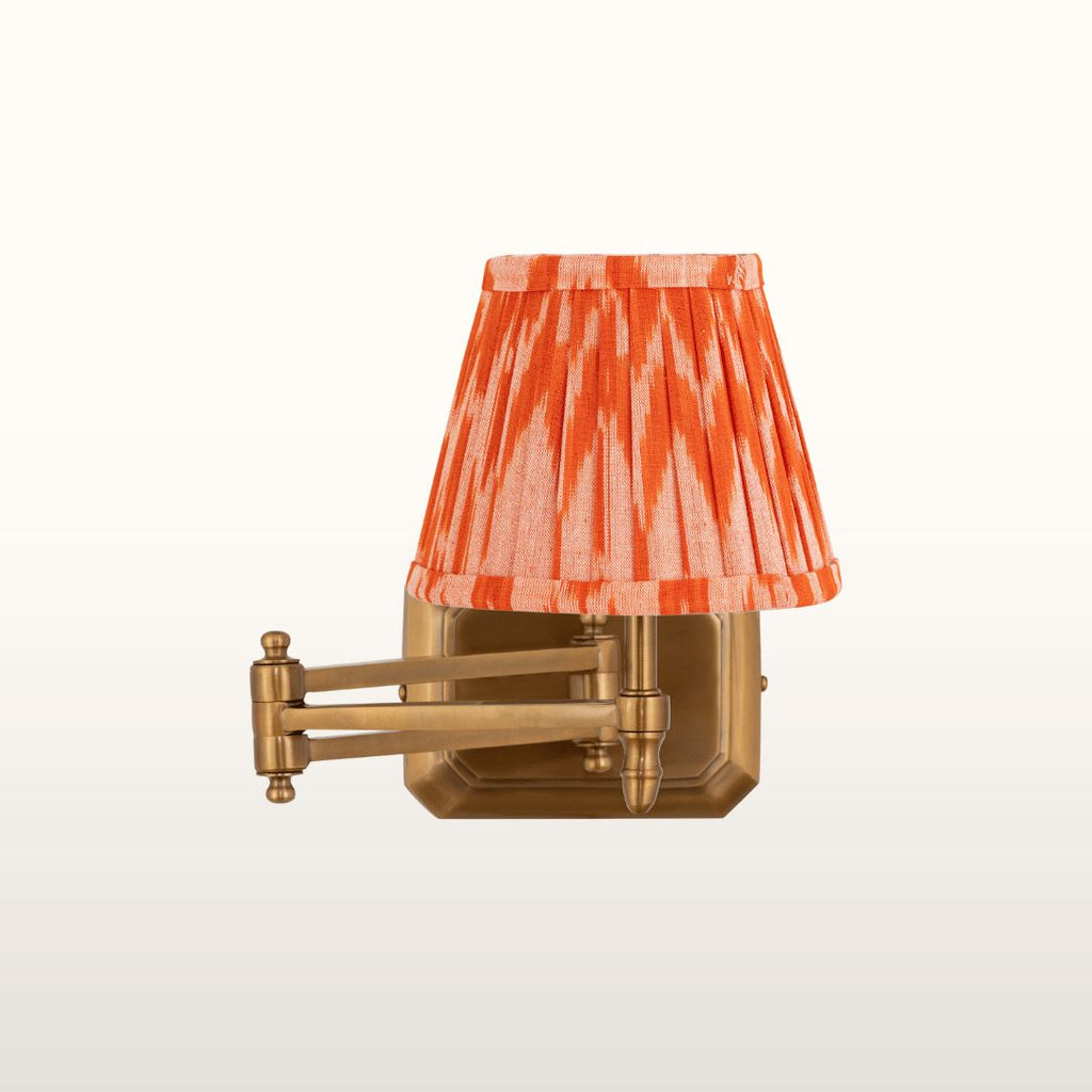 Extendable Brass Wall Light | Orange Pleated Shade – Oriana B