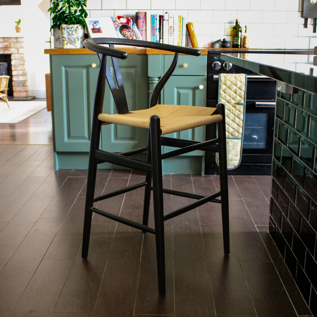 Open Back Black and Rattan Bar Stool – Oriana B